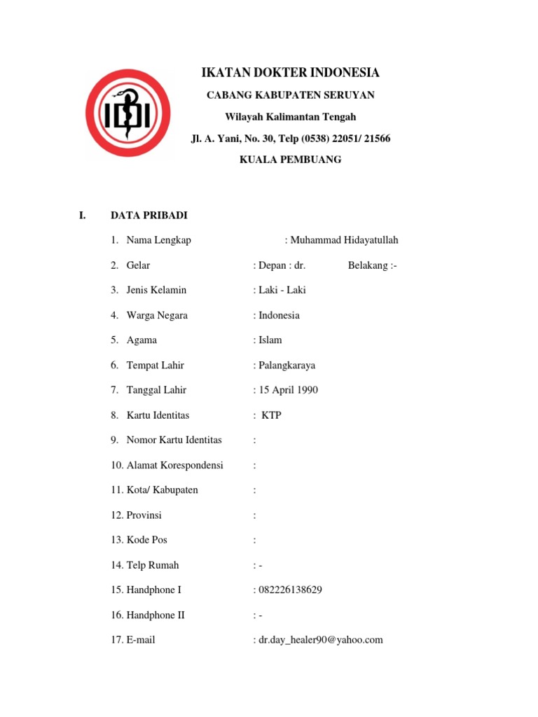 Kartu Identitas Dokter di IDI Seruyan | PDF