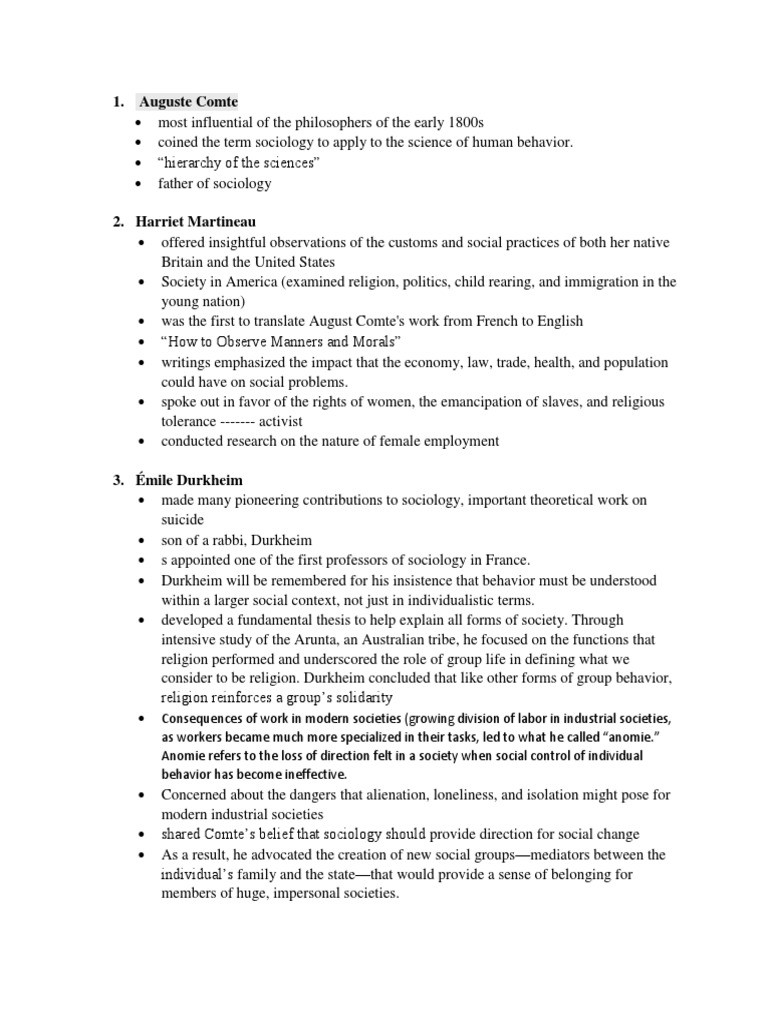 Basic Introduction To Theories and Pioneers of Sociology | PDF | Max ...