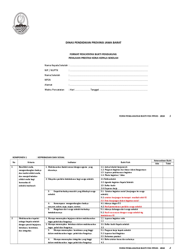 Format Pencatatan Bukti Fisik PPKKS - Revisi | PDF
