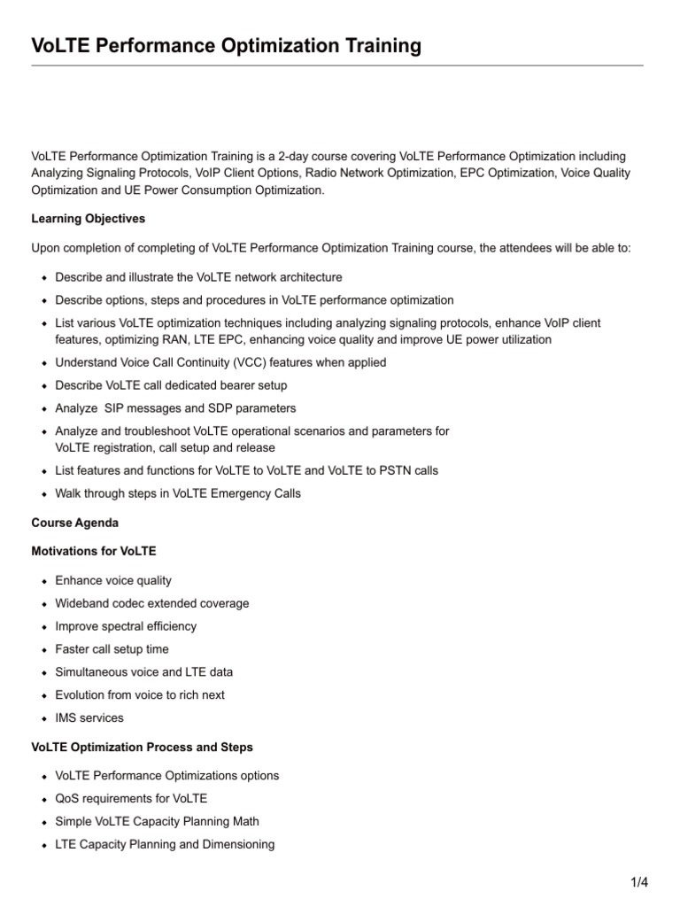 VoLTE Performance Optimization Training PDF | PDF | Ip Multimedia Subsystem | Voice Over Ip