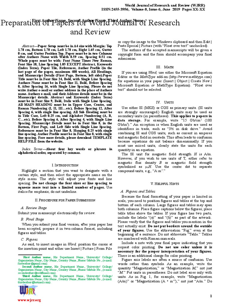 WJRR - Paper - Template WJRR | PDF | Citation | Note (Typography)
