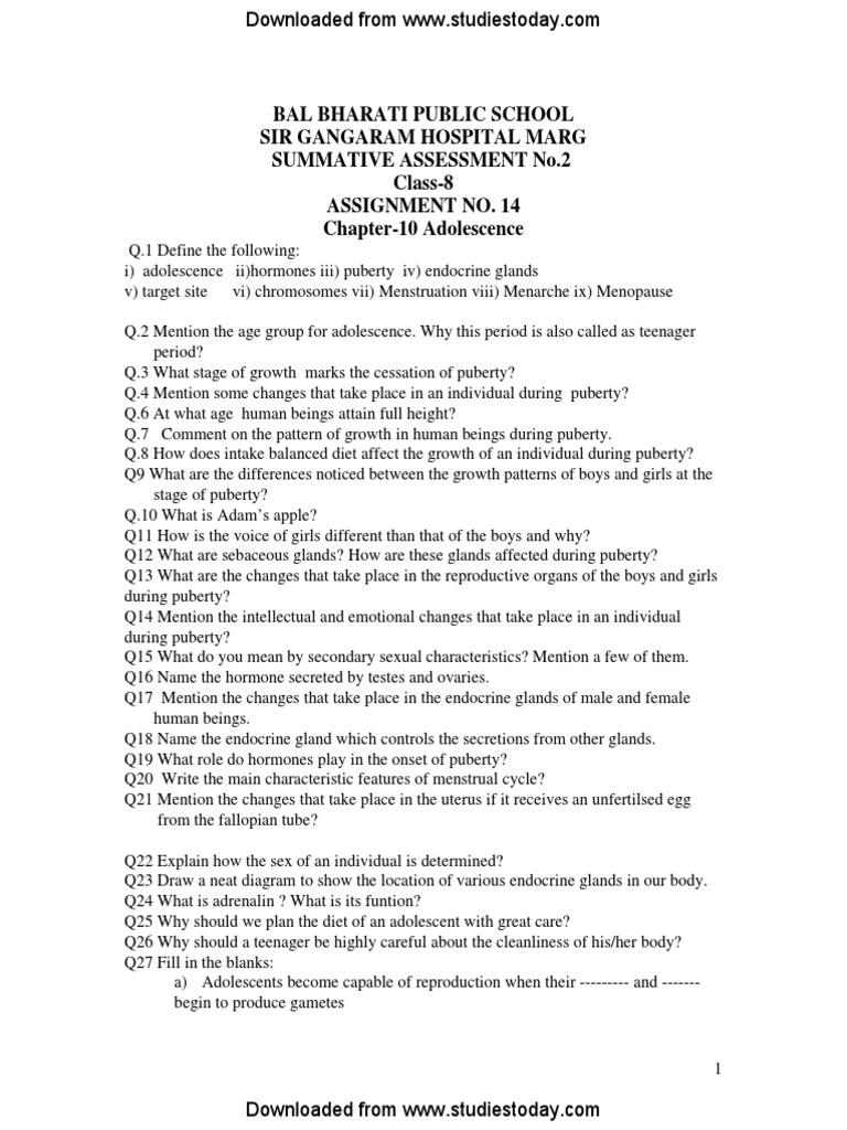 CBSE Class 8 Science Worksheet | PDF | Puberty | Menstrual Cycle