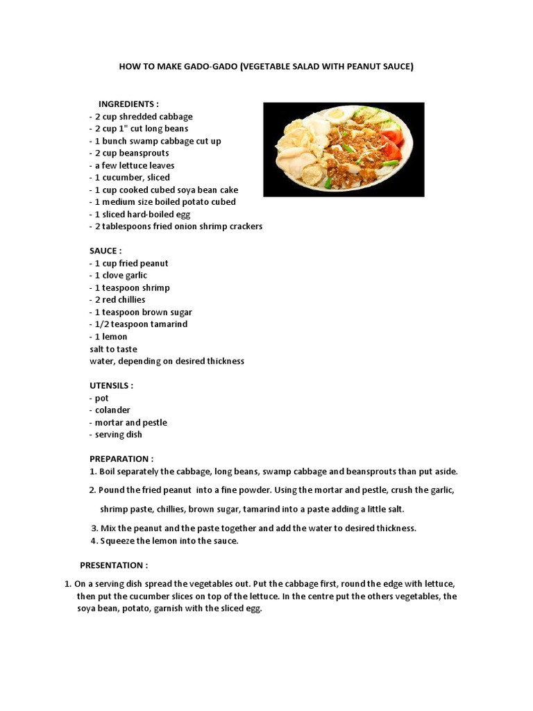How To Make Gado | PDF | Spoon | Foods