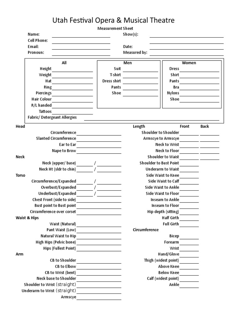 Measurements Template | Download Free PDF | Waist | Softlines (Retail)
