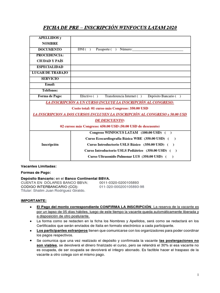 Ficha de Inscripcion Winfocus Latam 2020 | PDF | Business
