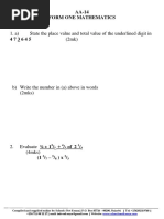 Mathematics Form 1 - Question Paper | PDF | Sphere | Area