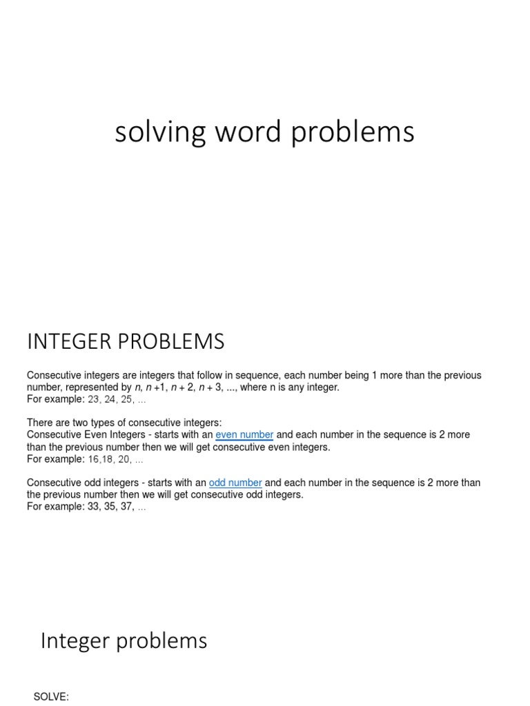 Algebra Solving Word Problems | PDF | Probability | Numbers