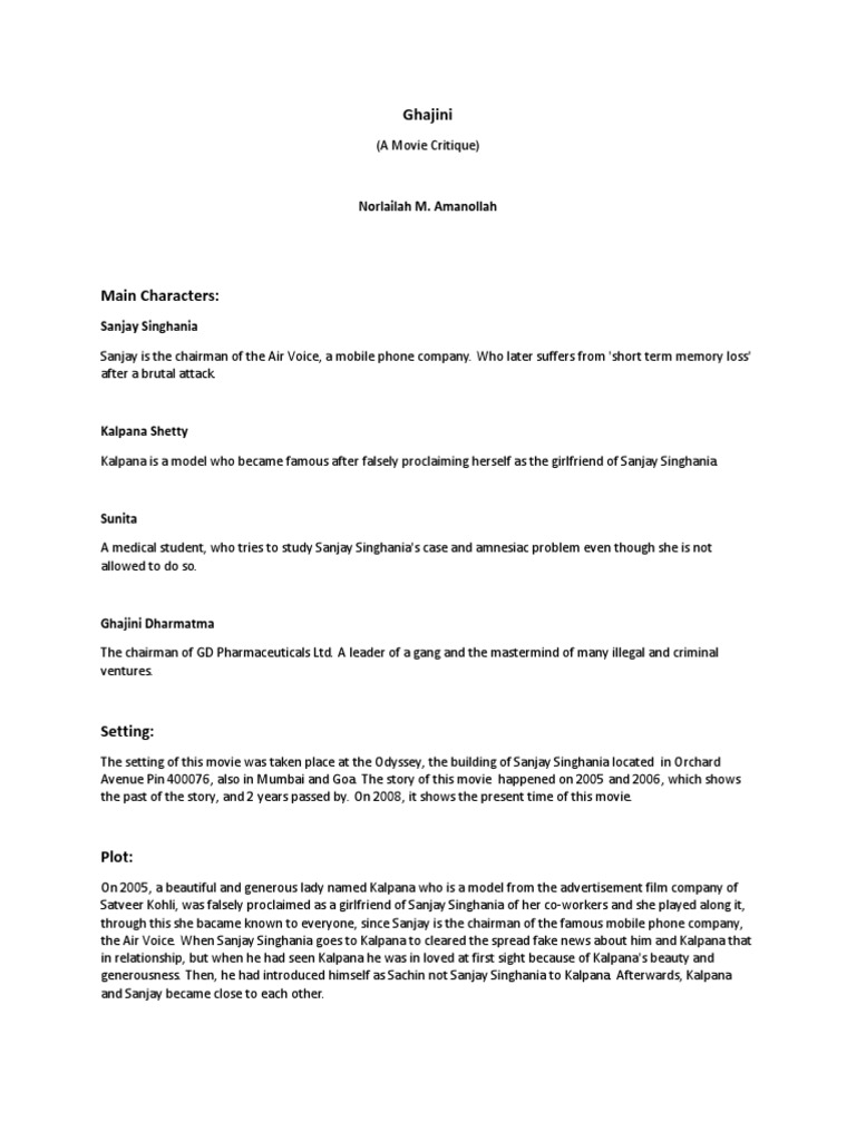 Critique Movie - Ghajini | PDF