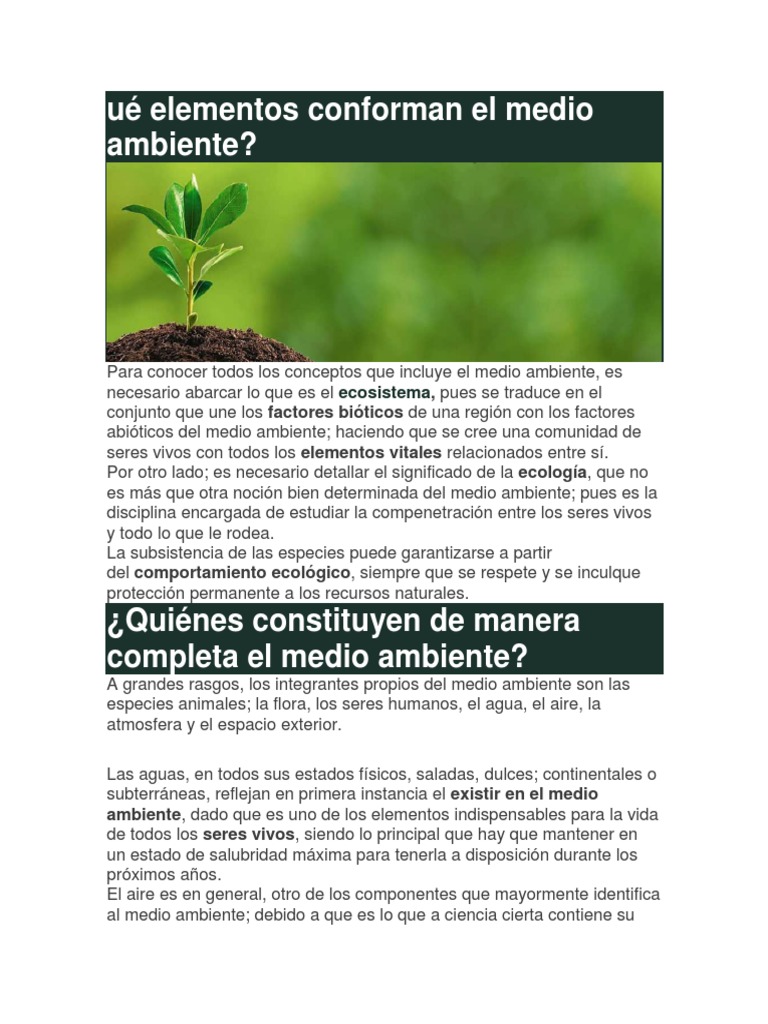 Elementos Conforman El Medio Ambiente | PDF | Entorno natural | Ecología
