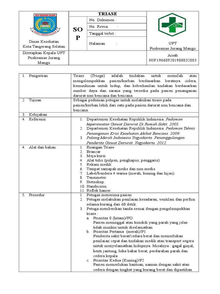 Sop Triase Puskesmas | PDF