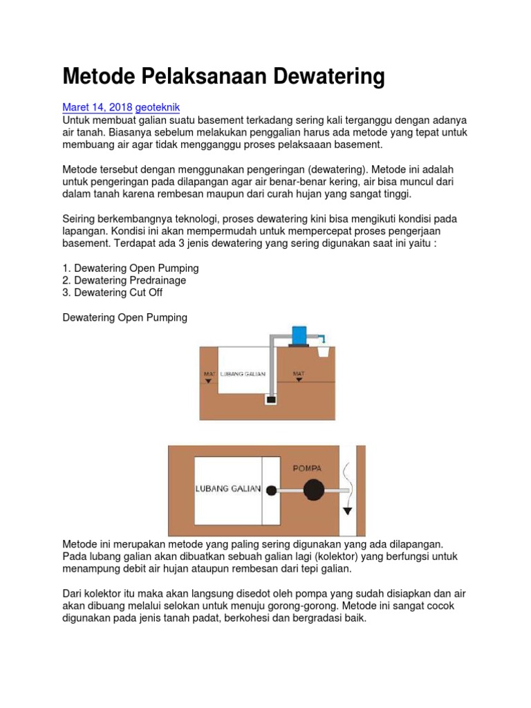 Metode Pelaksanaan Dewatering | PDF