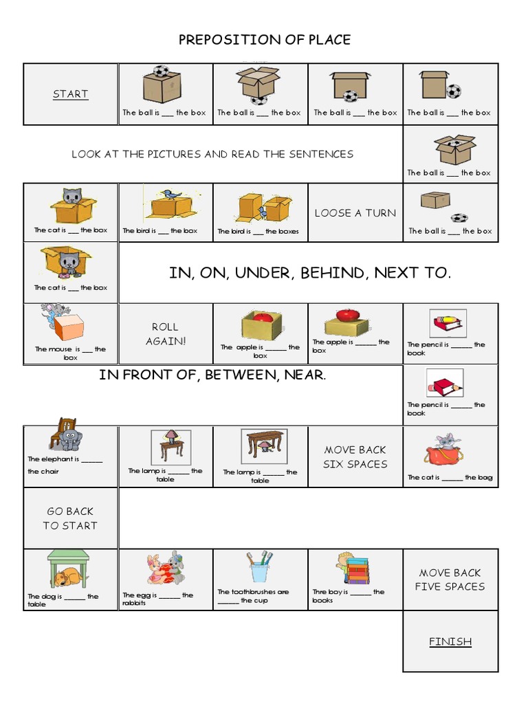 Prepositions Board Game Printable