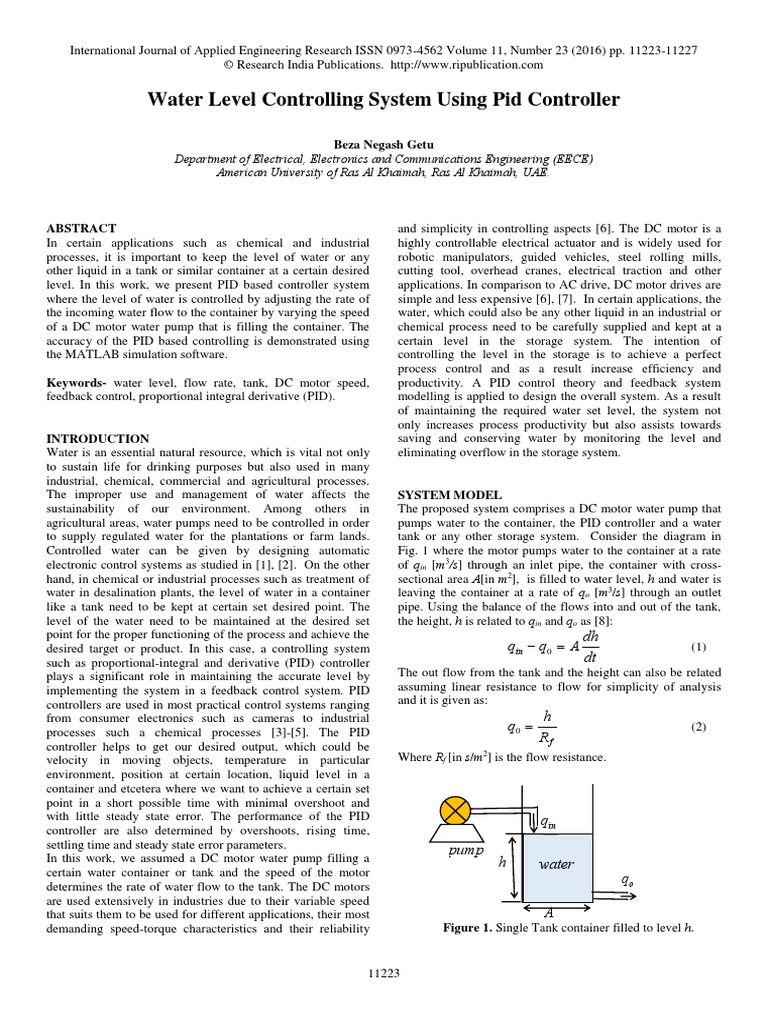 Water Level Controlling System Using Pid Controller | PDF | Control ...