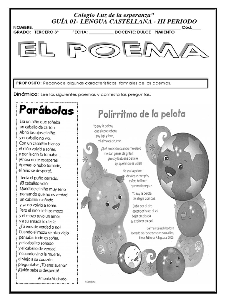 3º Español-Guia 01 - Iii P | PDF | Rima | Poesía