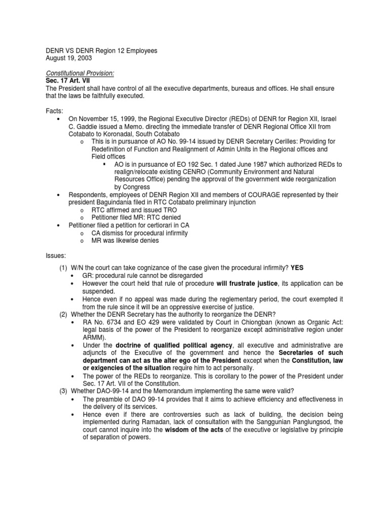 DENR Region 12 Reorganization Case Analysis | PDF | Presidents Of The ...