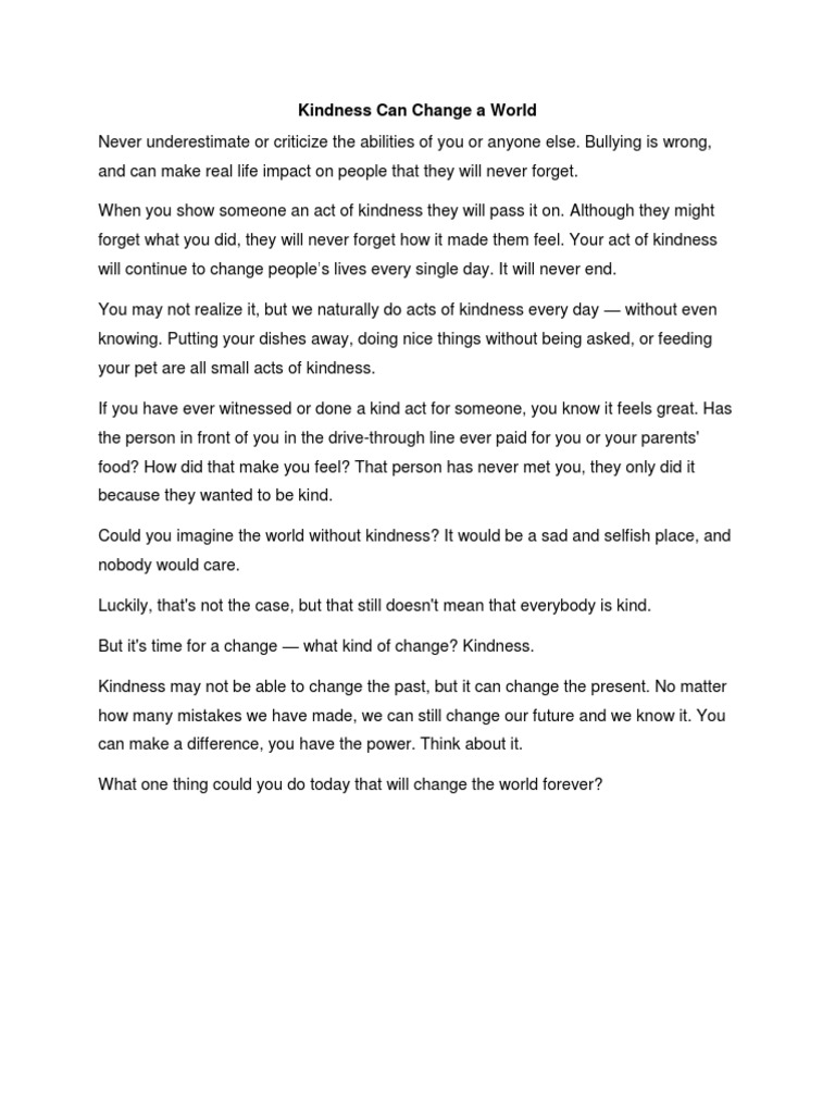 Kindness Can Change A World | PDF | Happiness | Love