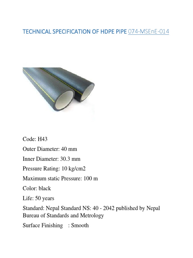 HDPE Pipe 40mm Specs & Standards | PDF | Science & Mathematics | Computers