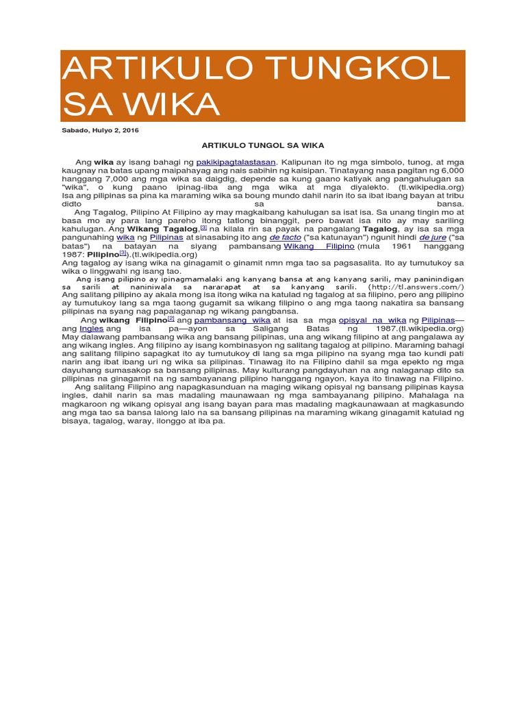Artikulo Tungkol Sa Wika | PDF