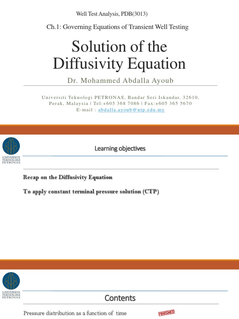 Diffusivity Equation in Oil and Gas | PDF | Fluid Dynamics | Petroleum ...