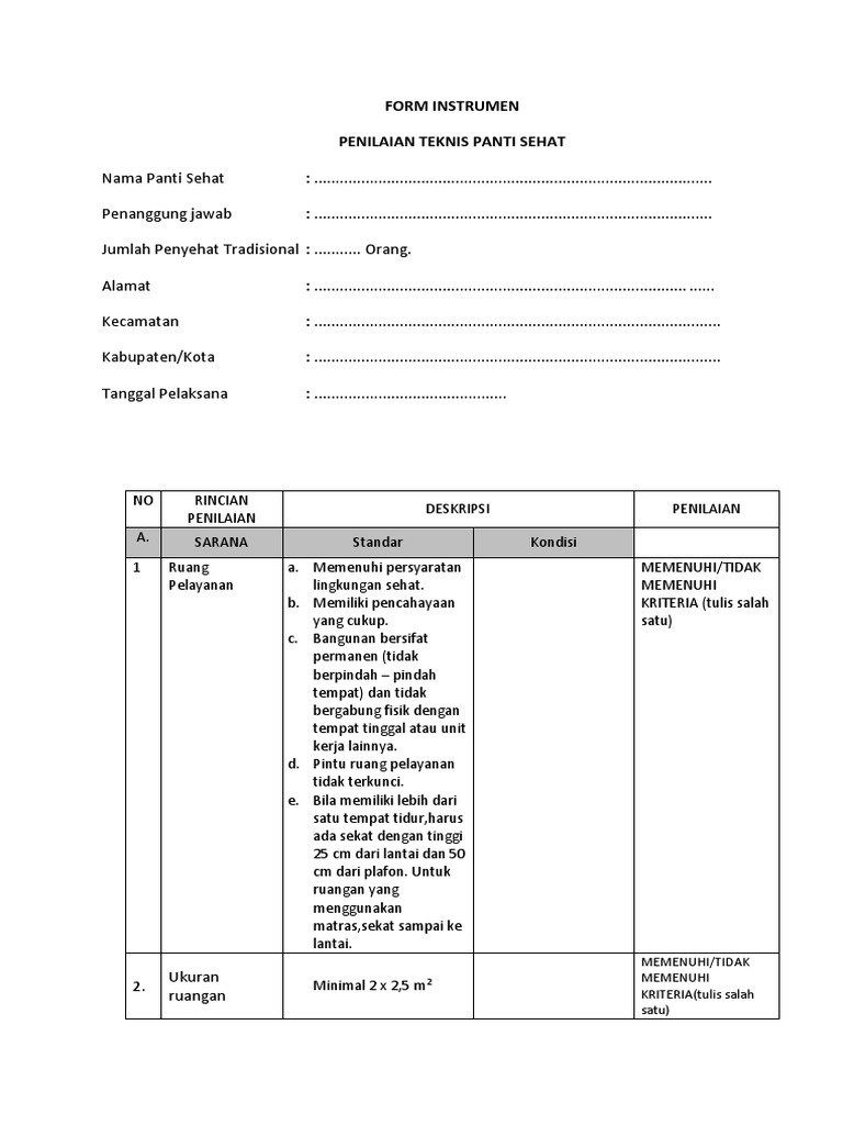Form Instrumen Panti Sehat | PDF
