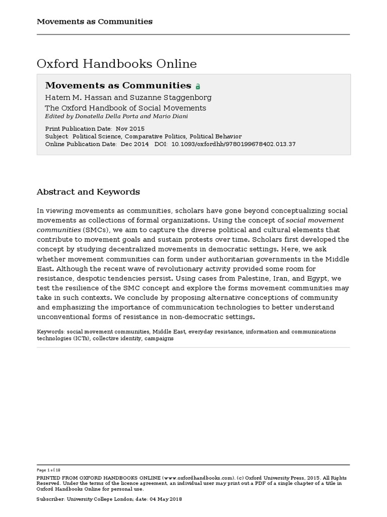 Movements As Communities | PDF | Social Movements | Community