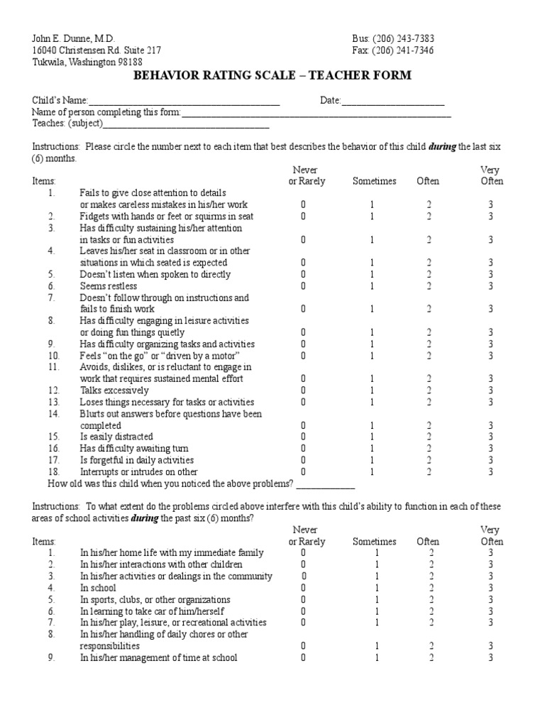 Teacher Behavior Rating Scale Form | PDF | Psychology | Cognitive Science