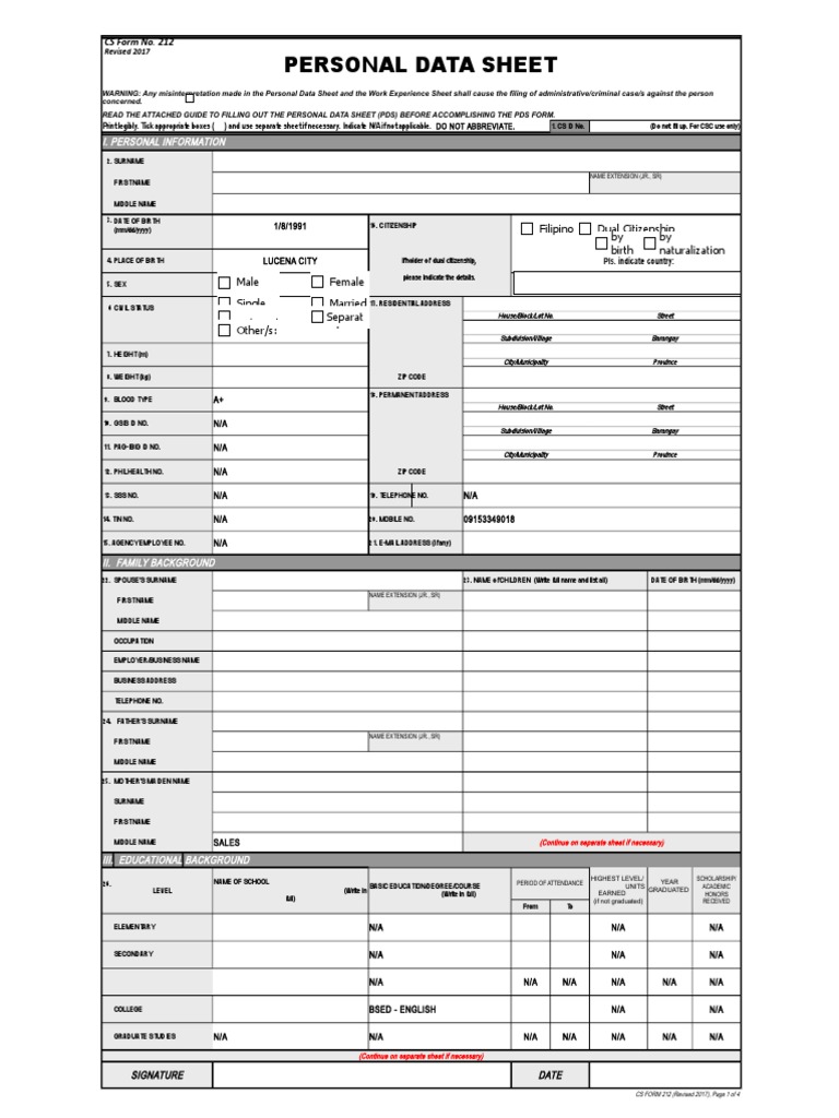 Sample CS-Form-No.-212 | PDF | Affidavit | Crime & Violence