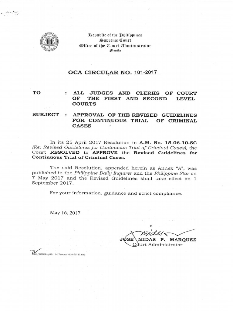 OCA Circular No. 101 2017 PDF | PDF