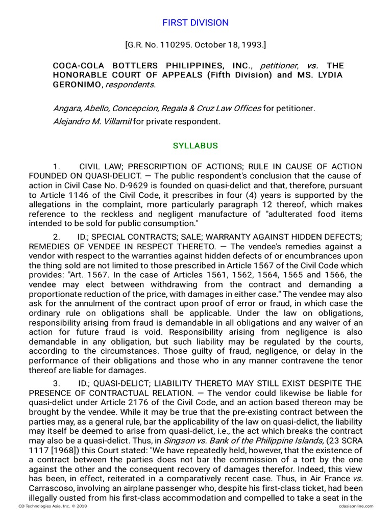 G R No 110295 Coca Cola Bottlers Phil Inc V Court Of Appeals