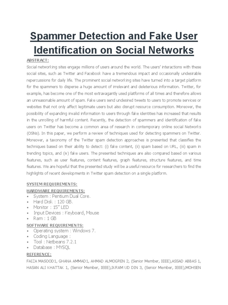 Spammer Detection And Fake User Identification On Social Networks Pdf