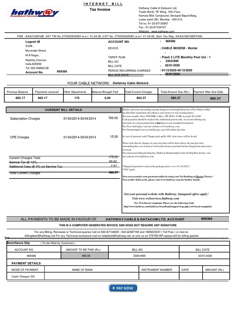 Internet Bill | PDF | Invoice | Payments