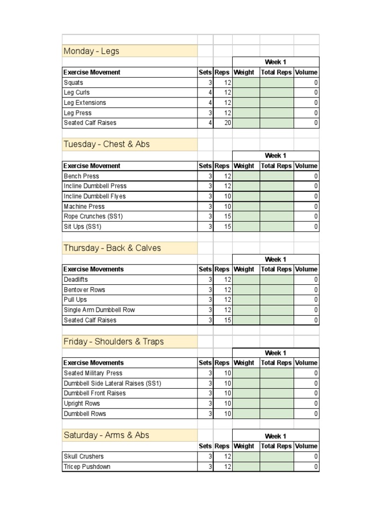 Jay Cutler Workout Routine Spreadsheet | PDF | Weight Training ...