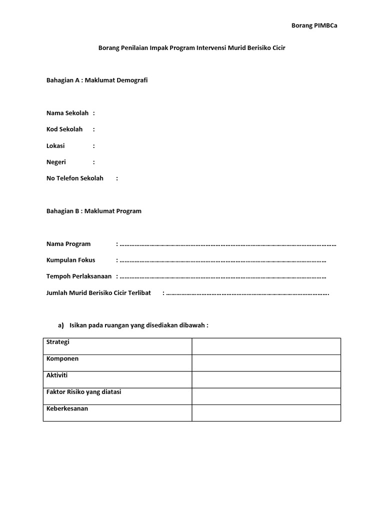 Borang Penilaian Impak Program Intervensi | PDF