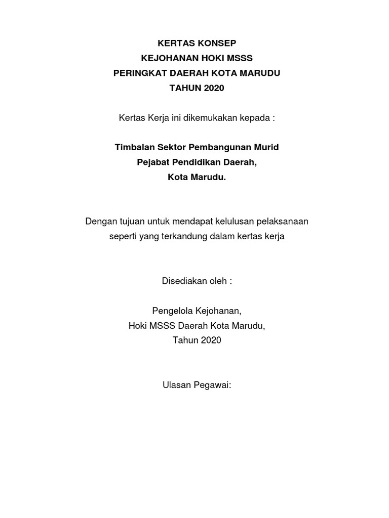 Kertas Konsep Hoki MSSD 2020 | PDF