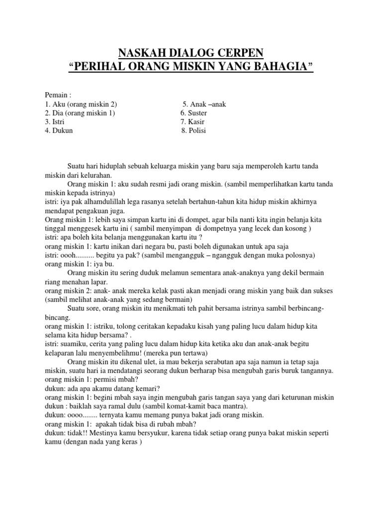Naskah Dialog Cerpen | PDF | Fiksi Misteri, Thriller, & Kejahatan
