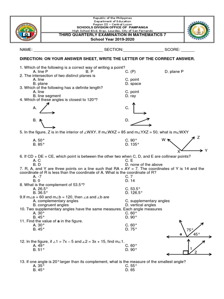 3rd QE Grade 7 MATH | Download Free PDF | Rectangle | Triangle