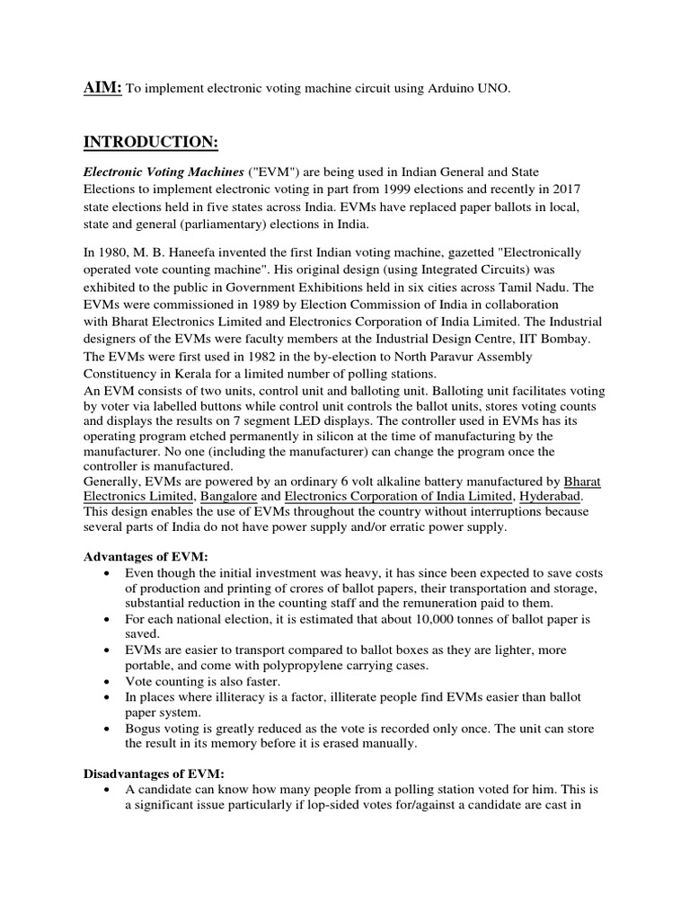Project Report On EVM | PDF | Elections | Accountability