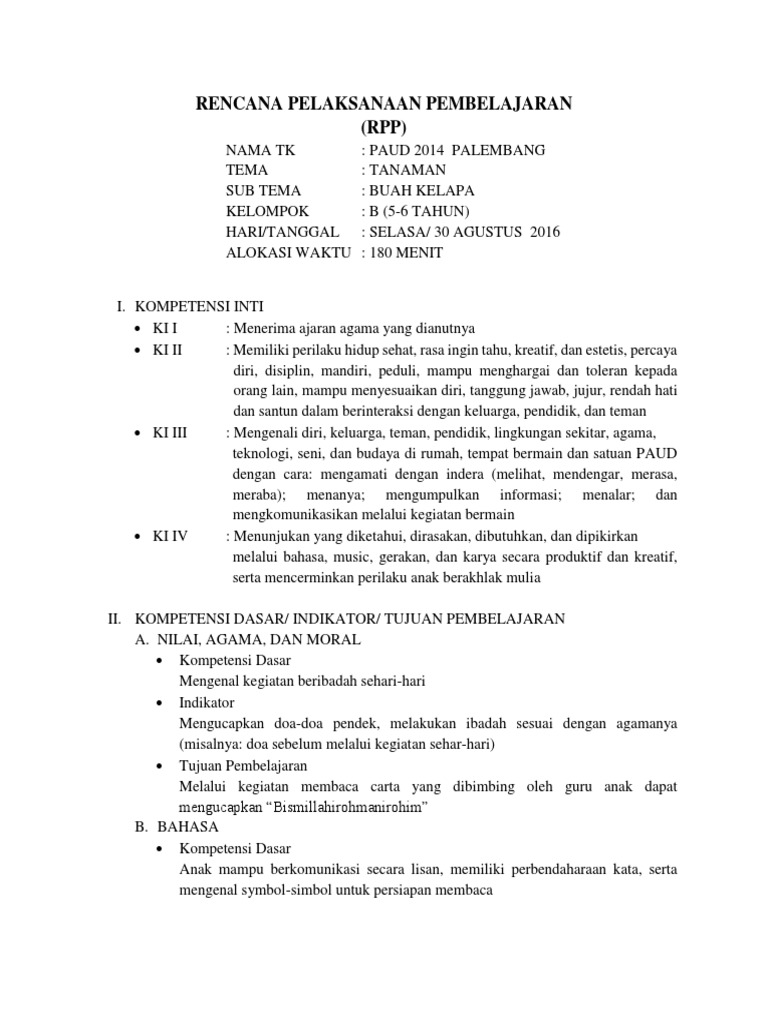 Contoh RPP, Materi, LKPD, Dan Penilaian PAUD | PDF