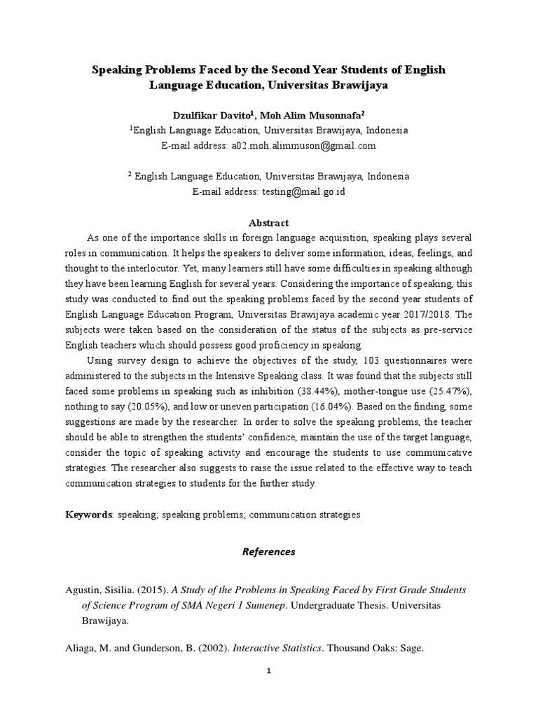 Speaking Problems Faced by The Second Year Students Universitas ...