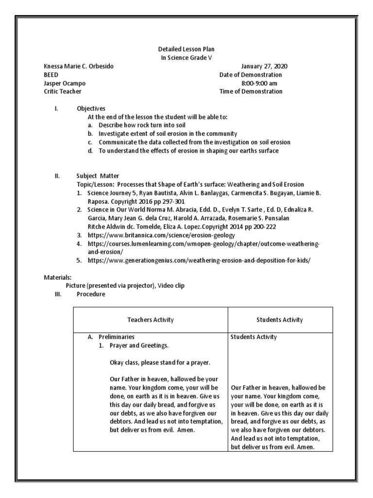 Detailed Lesson Plan in Science (Updated) | PDF | Weathering | Erosion