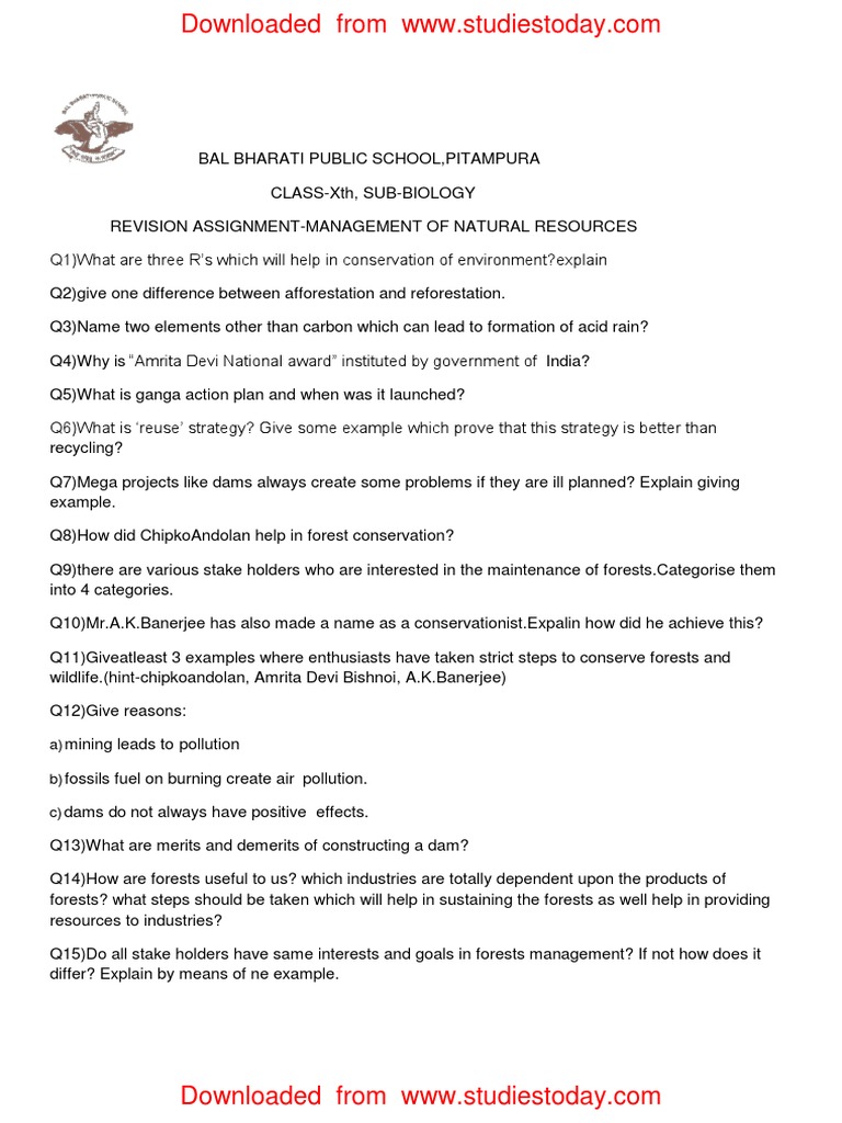 Class 10 Natural Resource Management | PDF