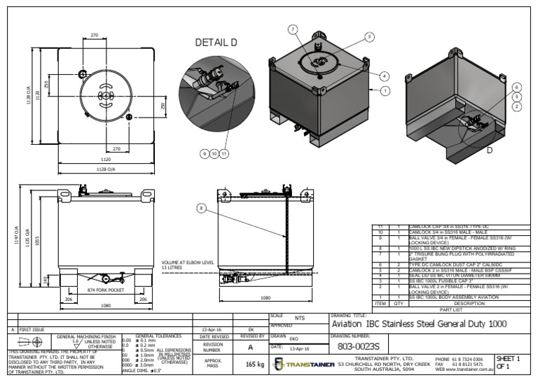 803-0023S - Aviation IBC Stainless Steel General Duty 1000 | PDF ...