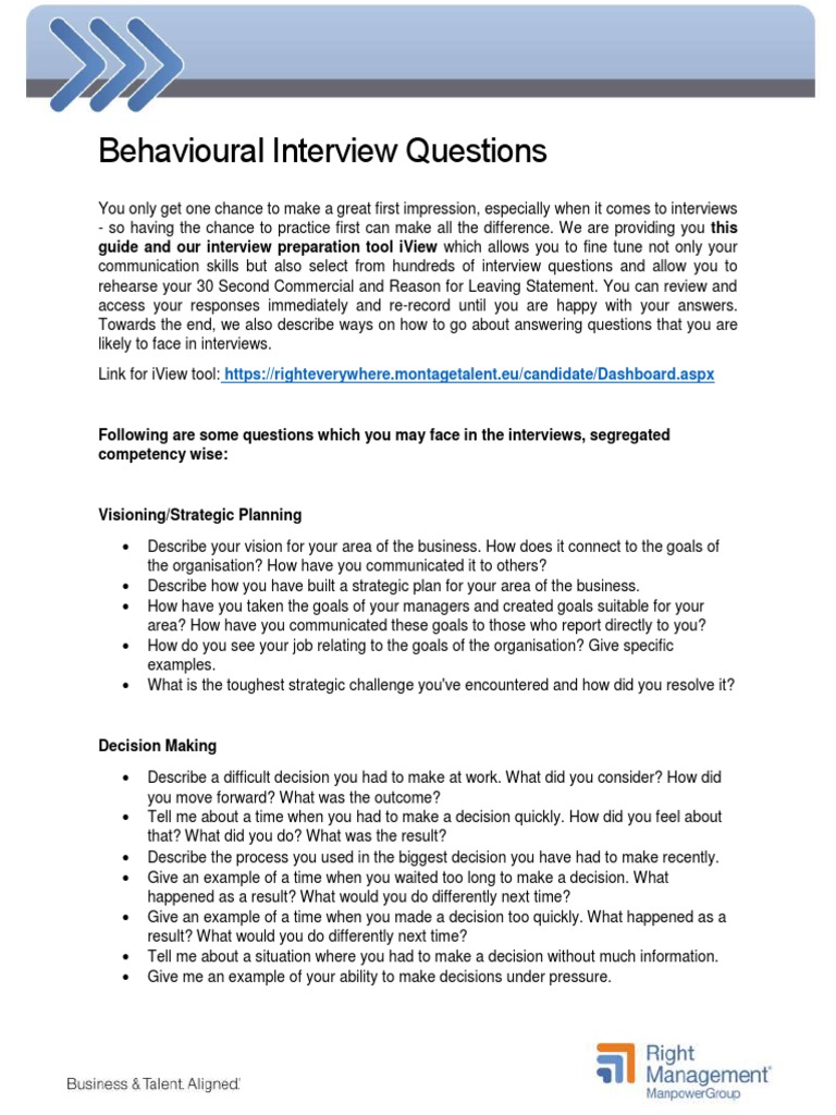 Behavioural Interview Questions | PDF | Job Interview | Leadership