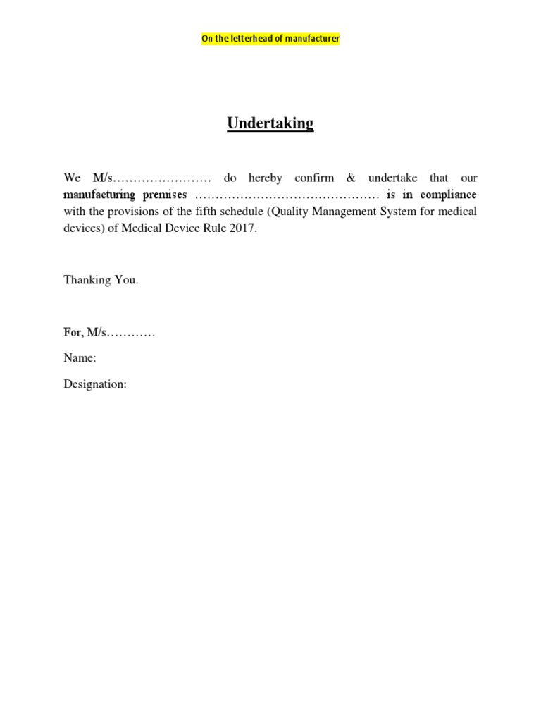 Undertaking For Fifth Schedule QMS | PDF | Finance & Money Management ...