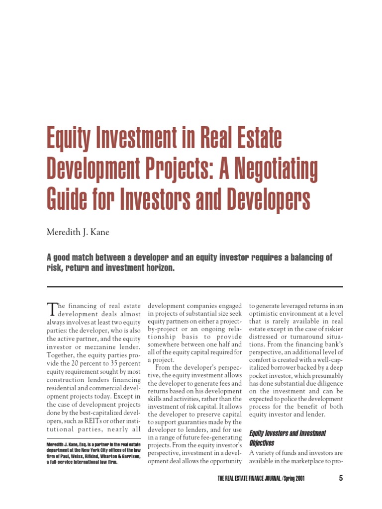 Equity Investment in Real Estate Development | PDF | Investor | Equity ...