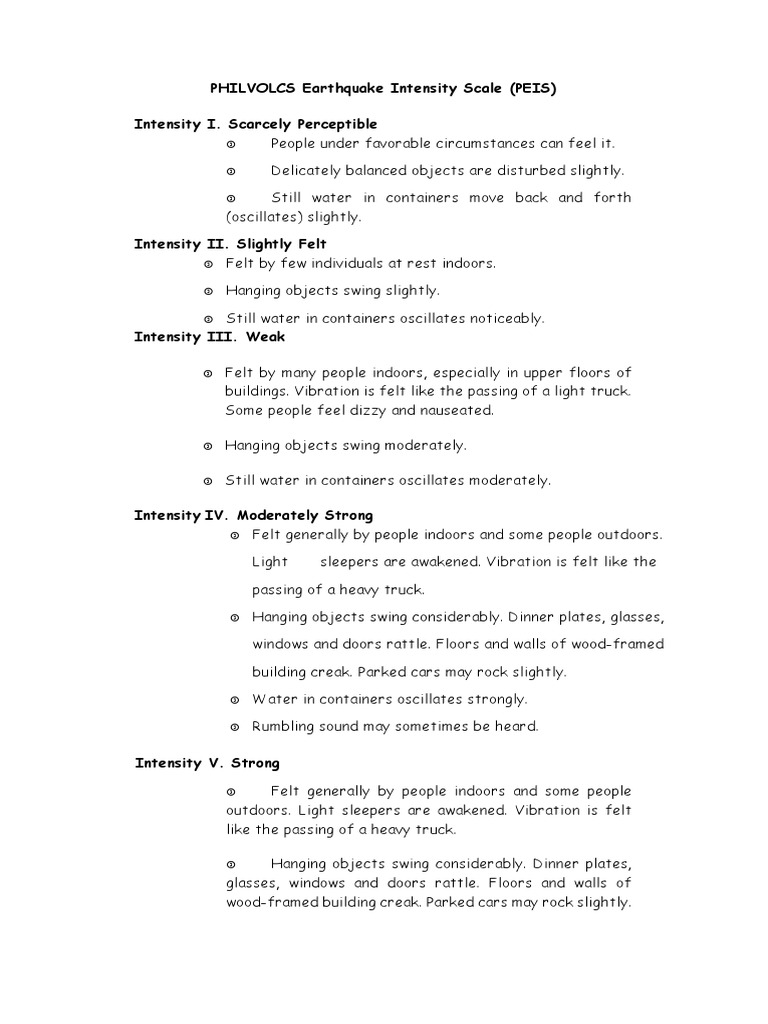 Philippine Earthquake Intensity Scale | PDF | Earthquakes | Plate Tectonics