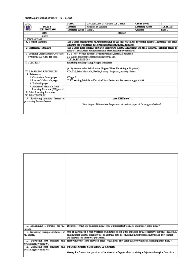 EIM Exploratory's DLL (Lesson 1 - LO3) | PDF | Teachers | Learning