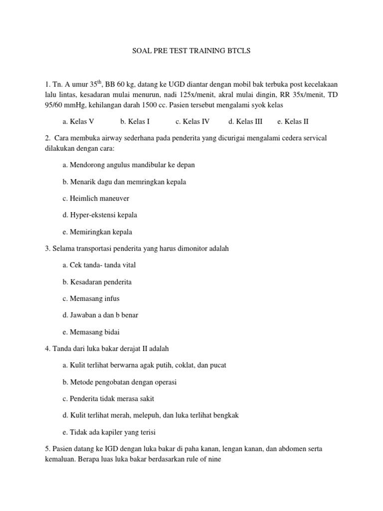 Soal Pre Test Training BTCLS | PDF