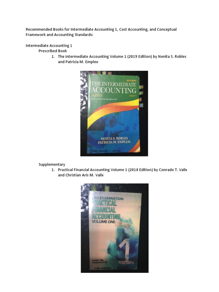 Recommended Accounting Textbooks for Intermediate Accounting 1, Cost ...