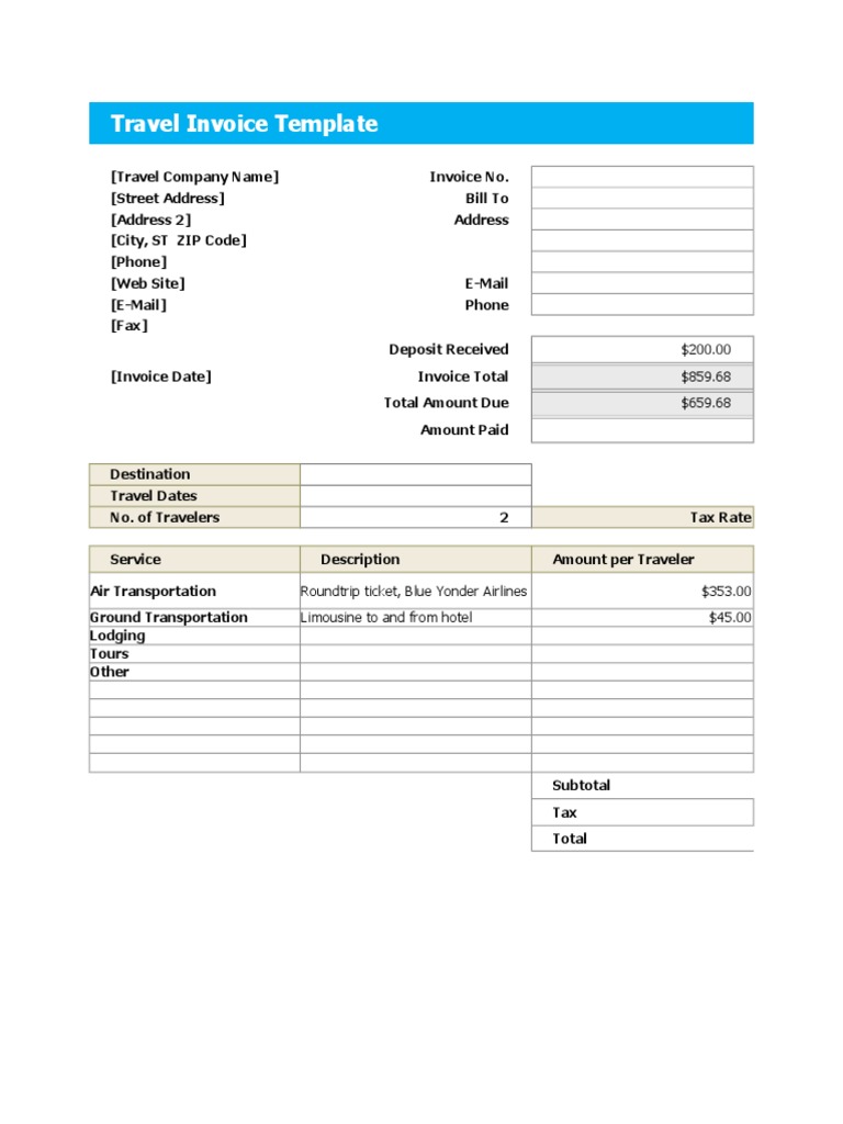 Travel Invoice Template for Agencies | PDF